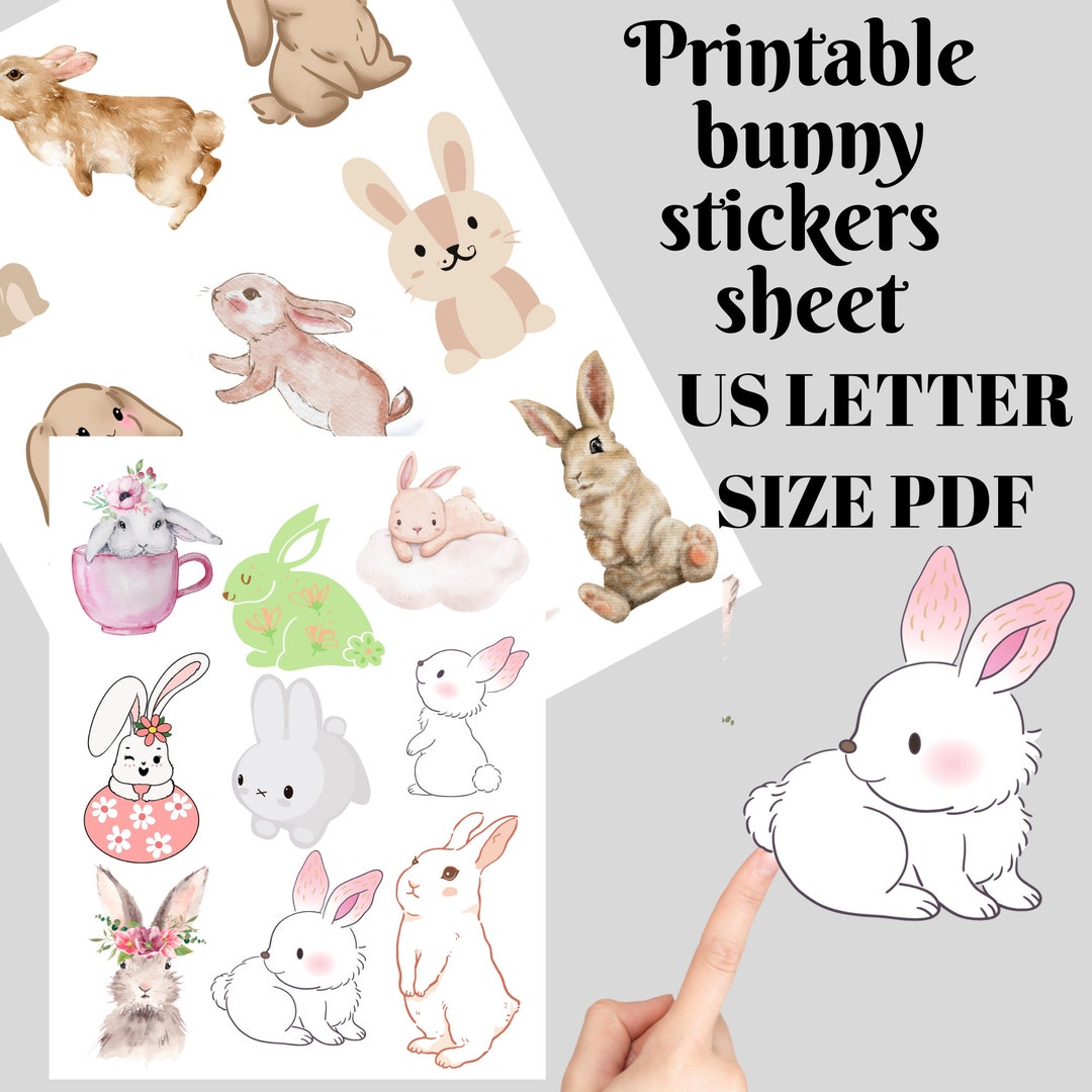 Bunny Sticker Sheet, Printable Stickers, US Letter Size, Digital ...