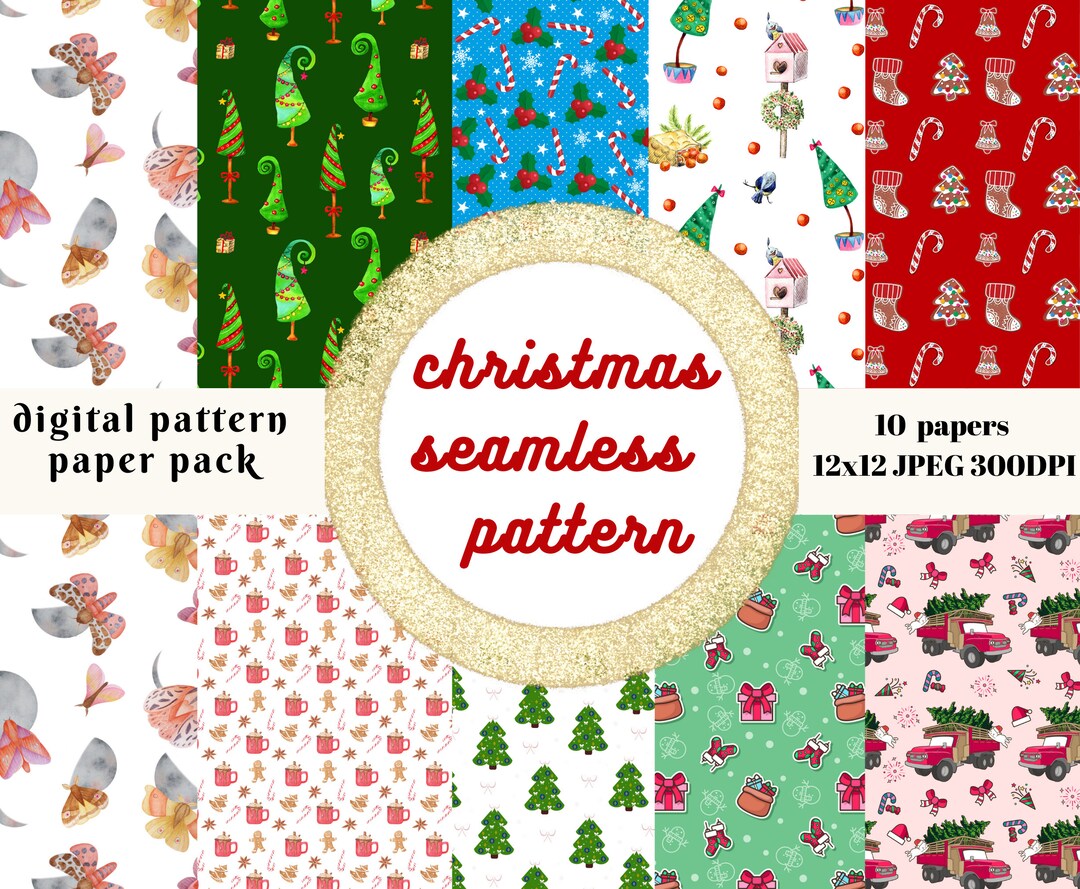 Seamless Christmas Patterns,10 Paper Pack Digital, Paper Pack ,12X12 ...