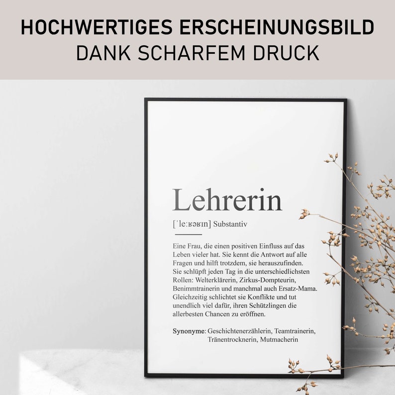 Poster "LEHRERIN" Definition | Grundschule Geschenk Bedanken Schule ...