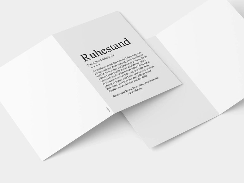 KARTE "RUHESTAND" | Definition Rente Geschenk Rentner Arbeitskollegen ...
