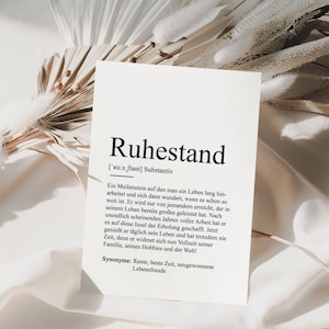 KARTE "RUHESTAND" | Definition Rente Geschenk Rentner Arbeitskollegen ...