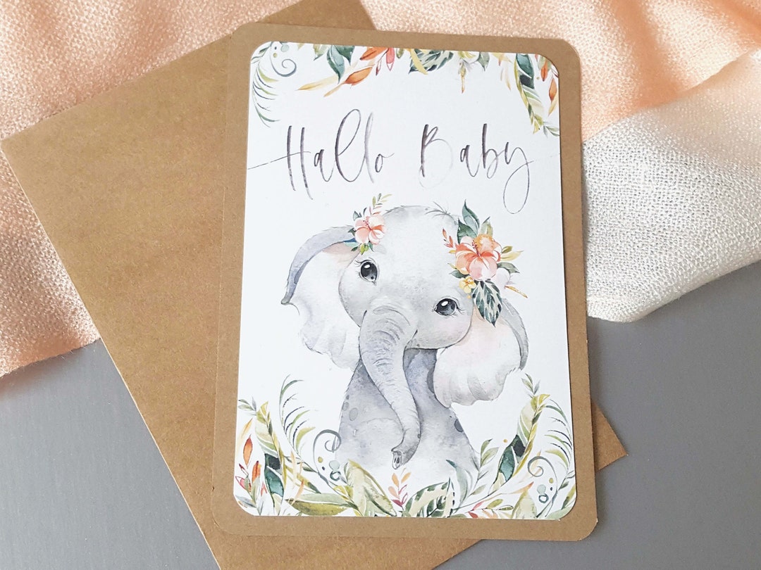 Congratulatory Card hello Baby Elephant Card Birth Pregnancy Birth Card ...