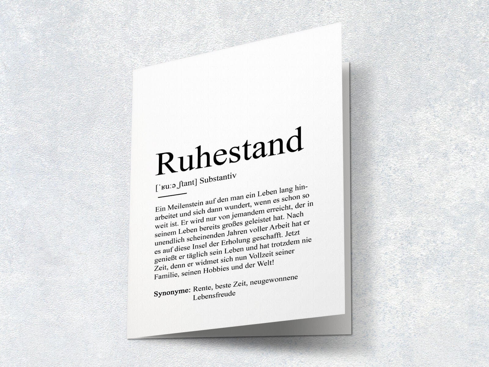 KARTE "RUHESTAND" | Definition Rente Geschenk Rentner Arbeitskollegen ...