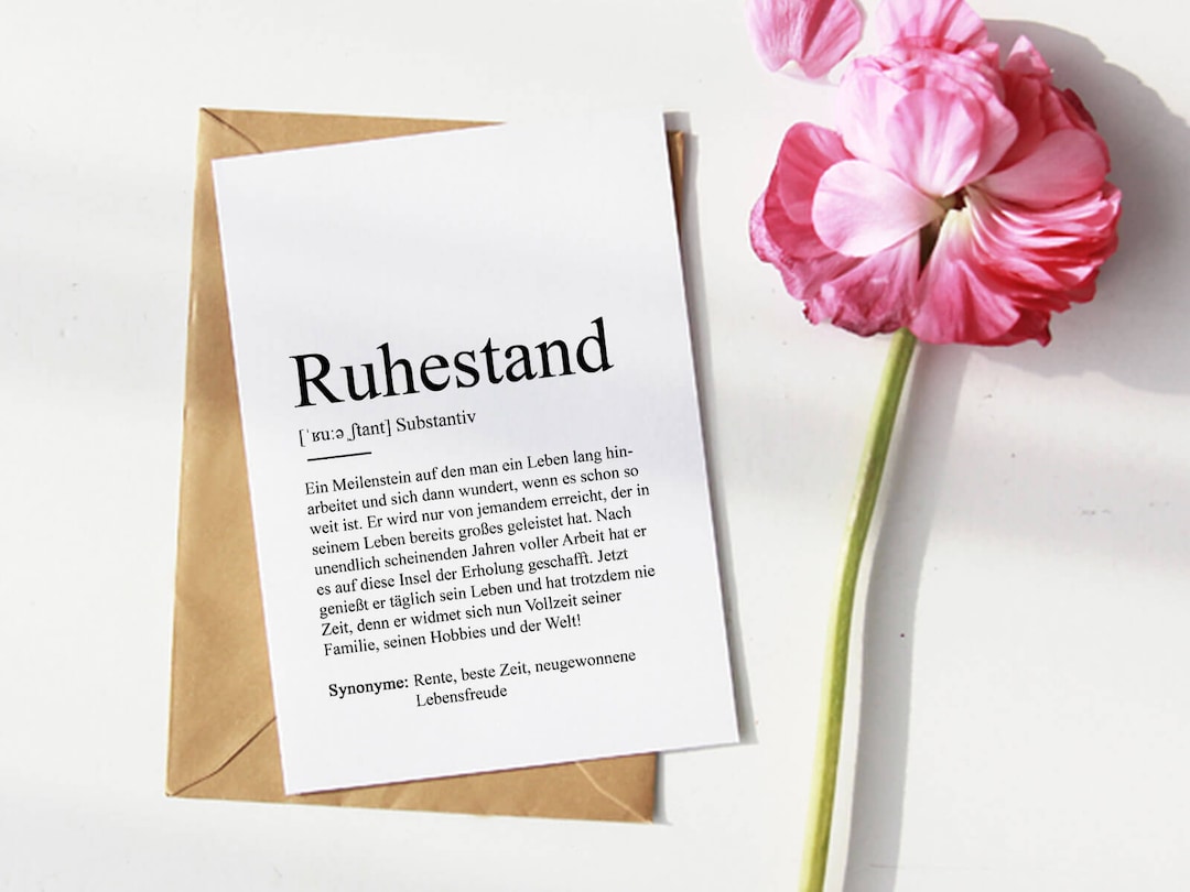 KARTE "RUHESTAND" | Definition Rente Geschenk Rentner Arbeitskollegen ...
