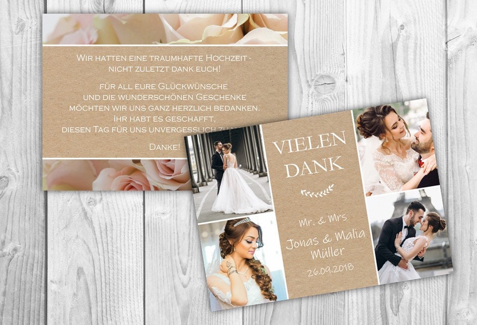THANK YOU CARD WEDDING Acknowledgement Personalized - Etsy UK