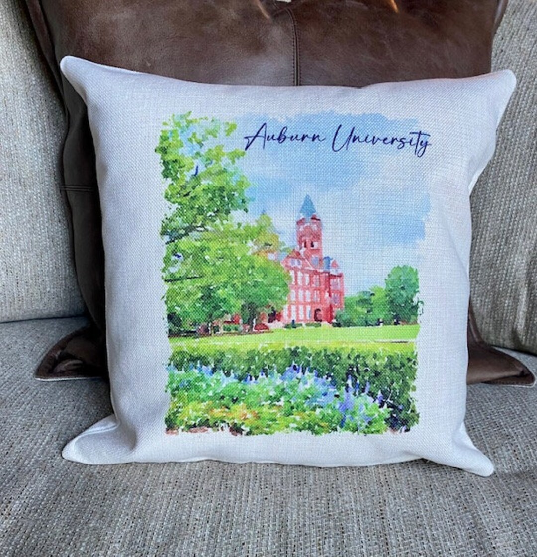 Watercolor Samford Hall Pillow/auburn Tigers 15"x15" Pillow/auburn ...