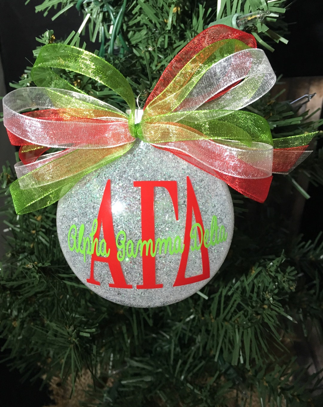 4" Alpha Gamma Delta Custom Glitter Christmas Ornament - Etsy
