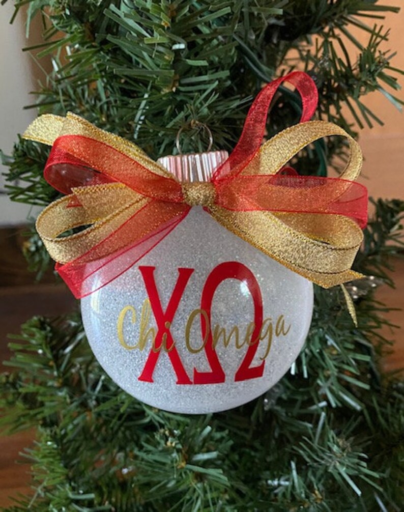 4" Personalized Chi Omega Sorority Glitter Christmas Ornament - Etsy