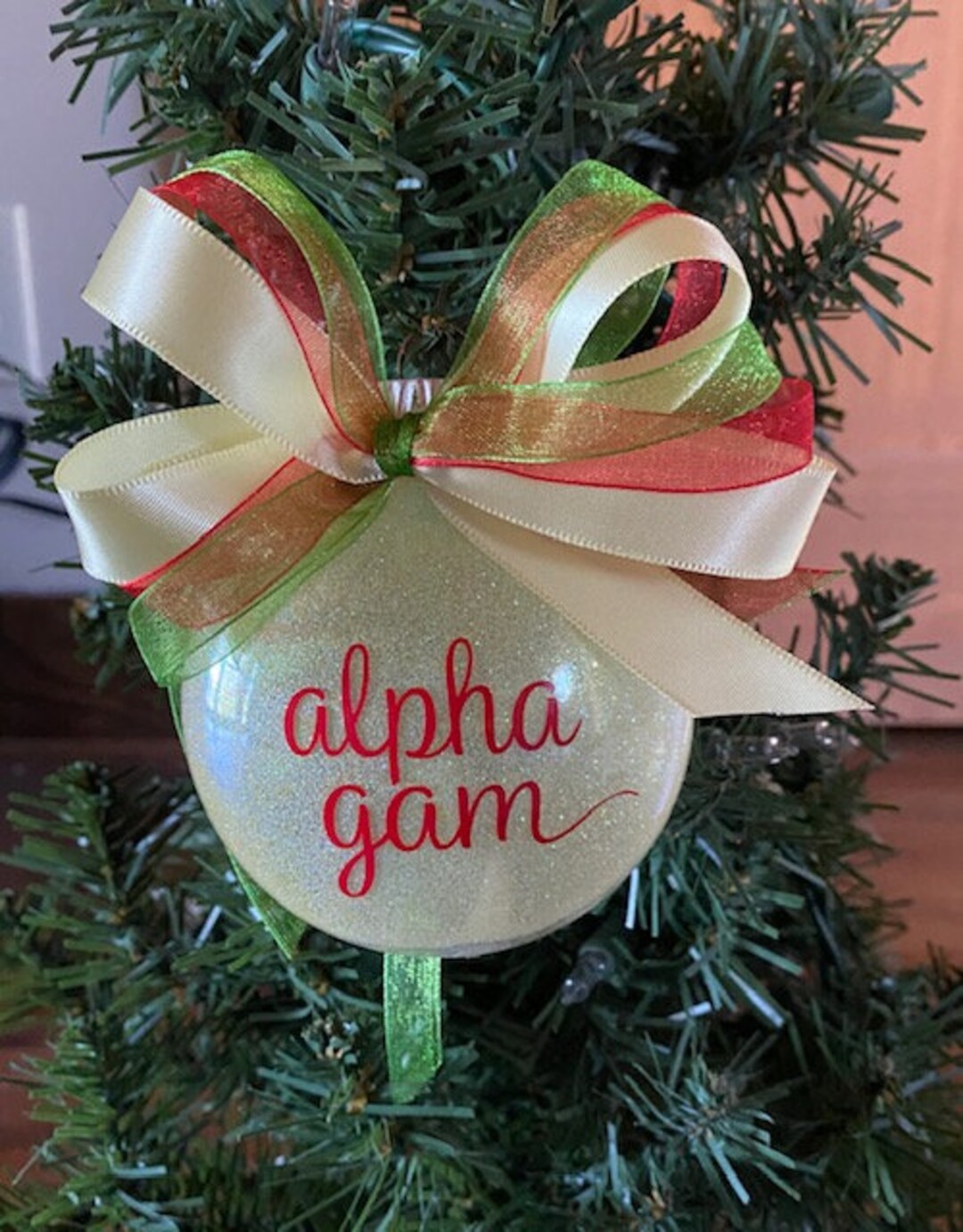 4" Alpha Gamma Delta Custom Glitter Christmas Ornament - Etsy