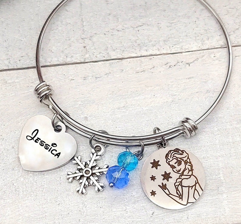 Frozen Princess Elsa Movie Bangle Charm Bracelet Snowflake - Etsy