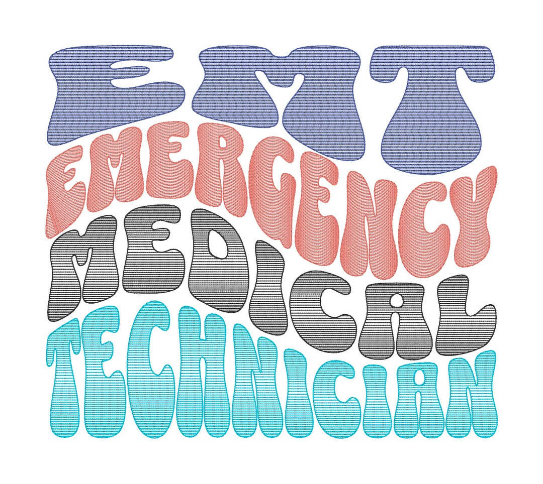 EMT Sketch Style Embroidery Design, Instant Download, Emergency Medical Technician Typography ...