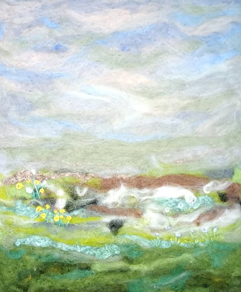 Green Fields Landscape Wool Painting Abstract Felt Art | Etsy