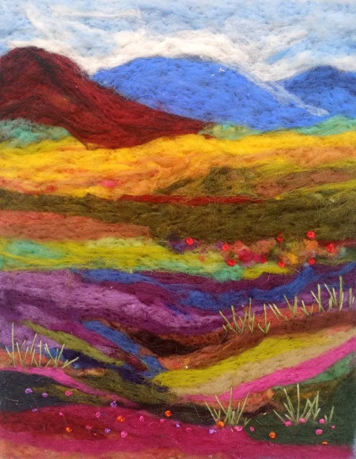Landscape Wool Painting Needle felted Fields Wool Wall Art | Etsy