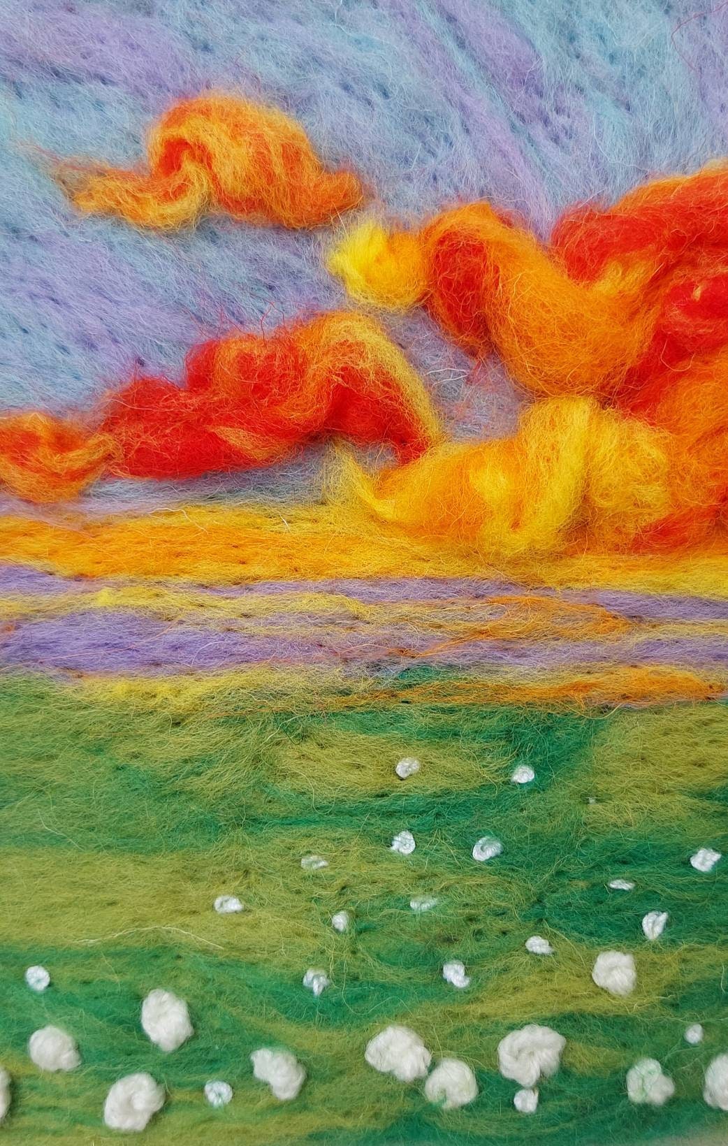 Needle Felted Sunset Wool Painting: Abstract Wall Art (17x19cm) - Etsy