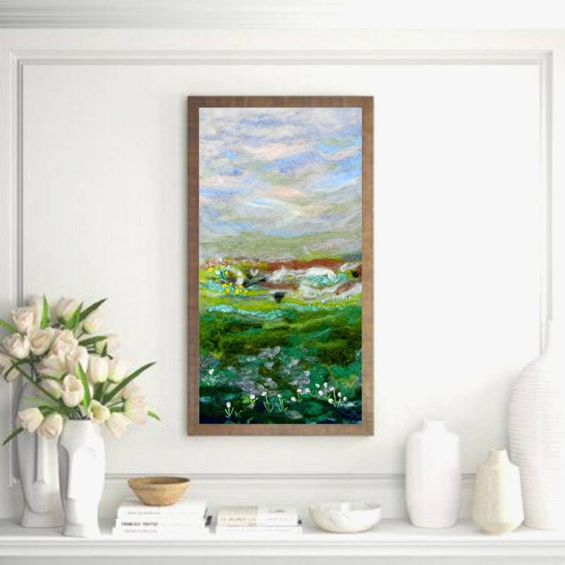 Green Fields Landscape Wool Painting Abstract Felt Art | Etsy