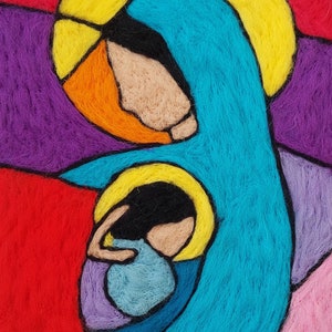Abstract Mary and Baby Jesus Wool Painting, Christmas Nativity Madonna ...