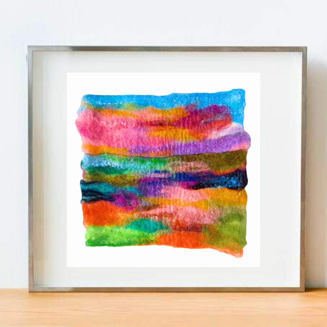 Orange Sunset Wool Painting, Abstract Felt Art, Wet Felted Landscape ...