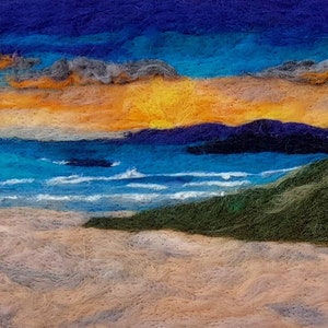 SUNSET Needle Felted Art, Ocean Wool Painting, Felt Wall Decor, Textile ...