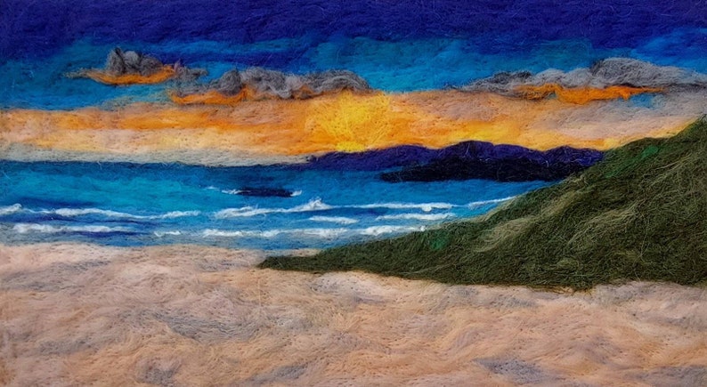 Sunset Needle Felted Art: Ocean Wool Painting, Textile Wall Decor ...