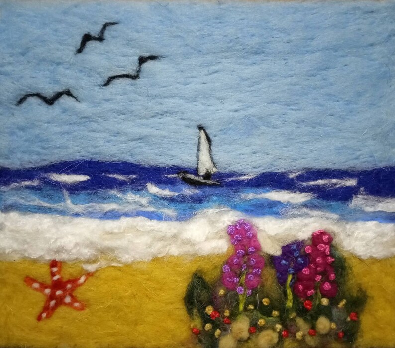 Ocean Felt Wall Art Wool Painting Mini Textle Art - Etsy