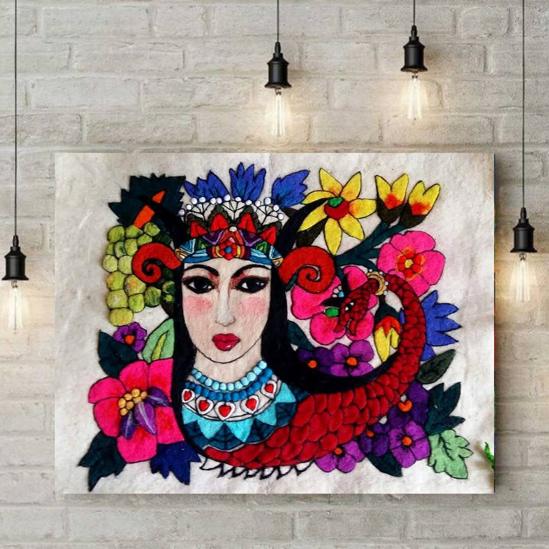 Turkish Art, Mythology Shahmaran Snake Goddess Basilisk Felt Art ...