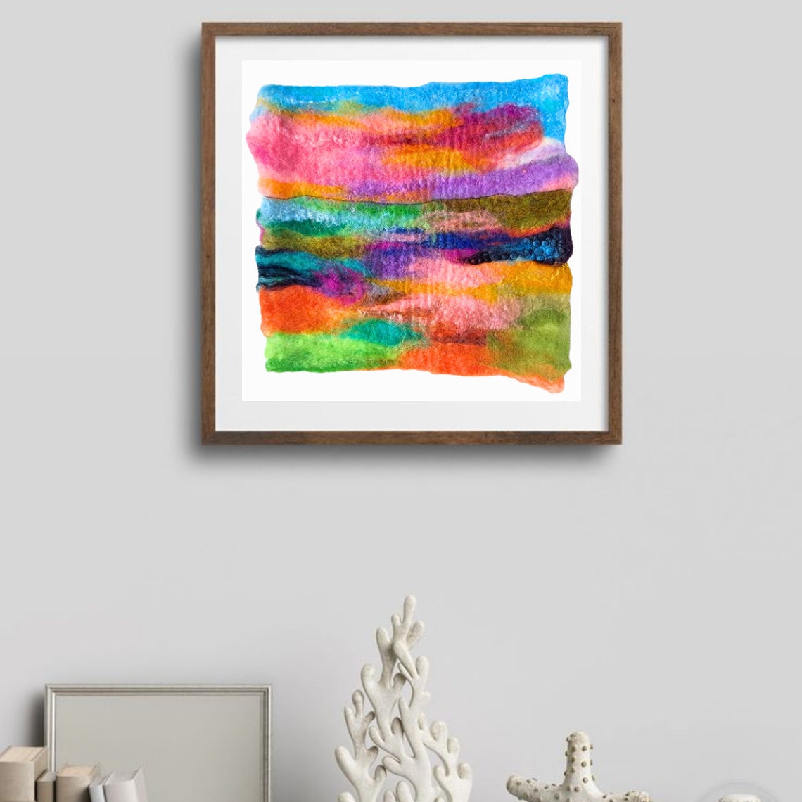 Orange Sunset Wool Painting, Abstract Felt Art, Wet Felted Landscape ...