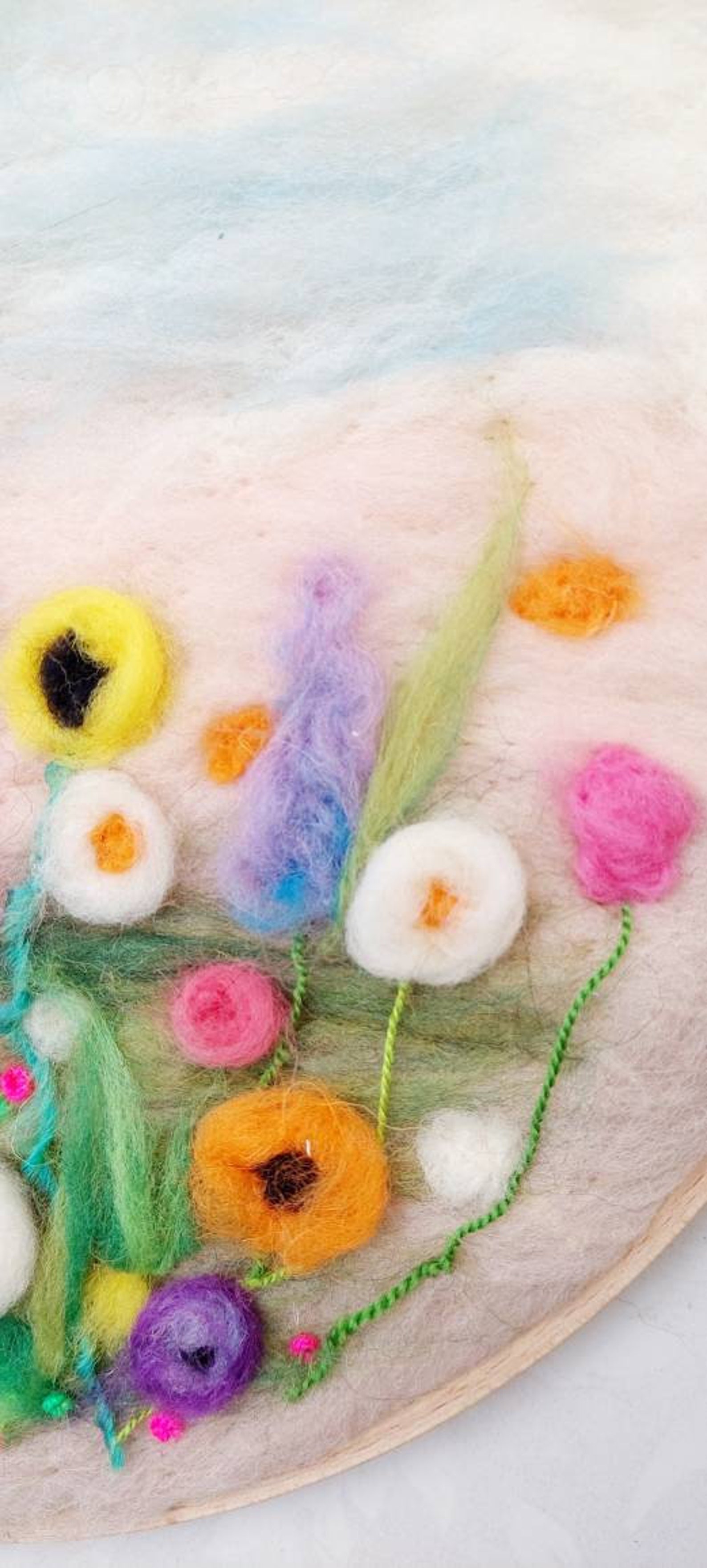 Wild Flowers Wool Painting Landscape Needle Felted Hoop Art, Botanical ...