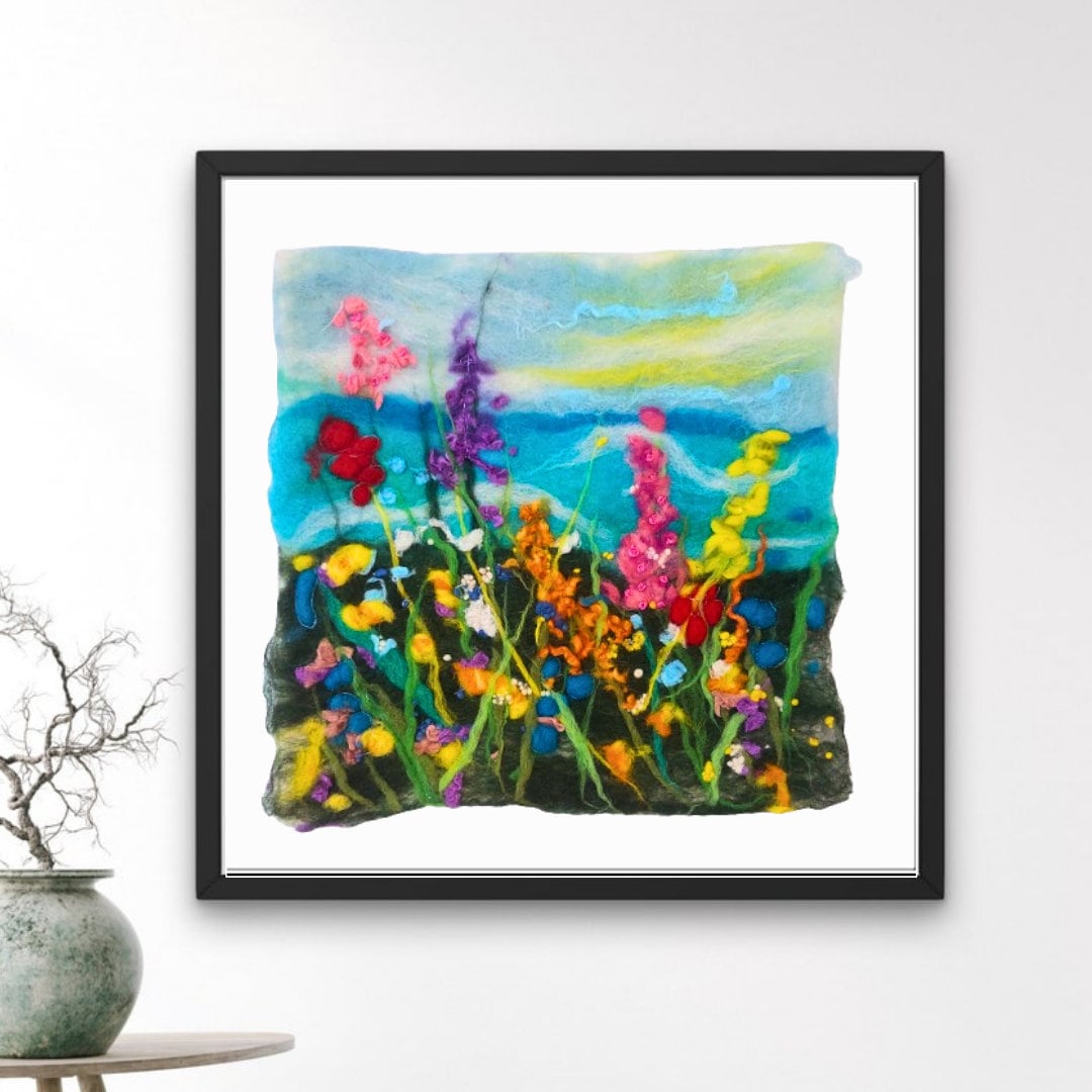 Original Wild Flowers Wool Painting, Abstract Landscape Needle Felted ...