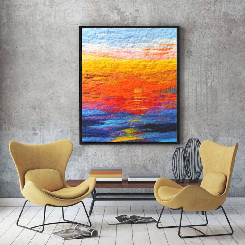 ROMANTIC SUNSET Felt Wall Art Needle Felted Sunset Wool | Etsy