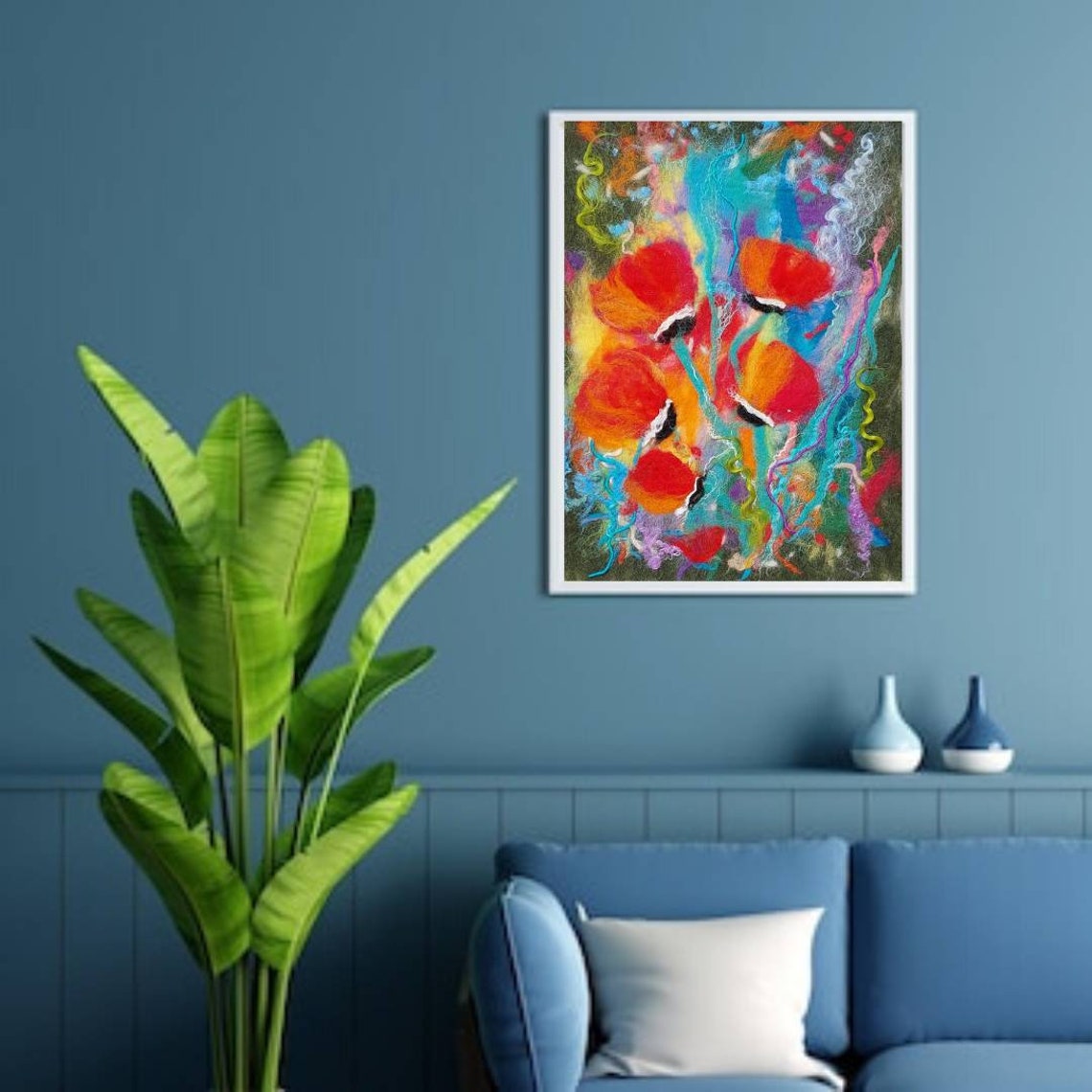 Red Poppy Original Abstract Wet Felted Wool Painting, Botanical ...