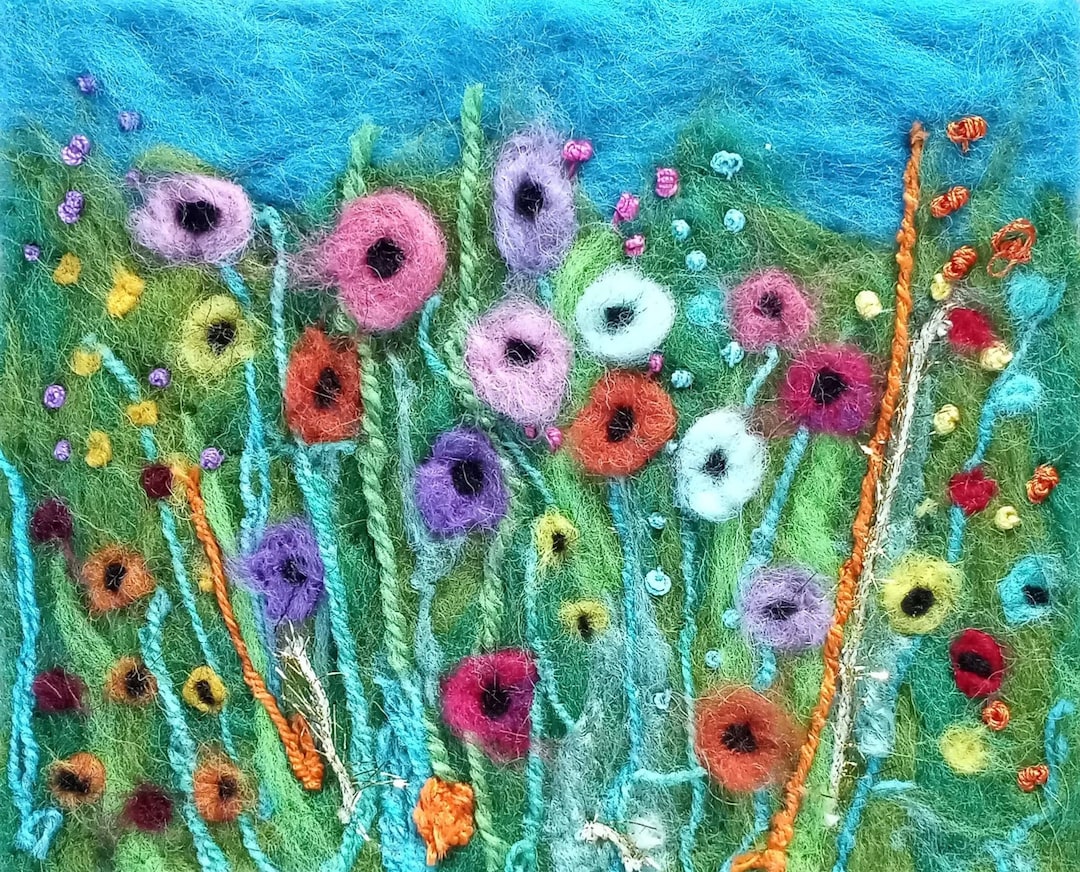 Needle Felted Wool Painting: Abstract Wildflower Landscape Art - Etsy
