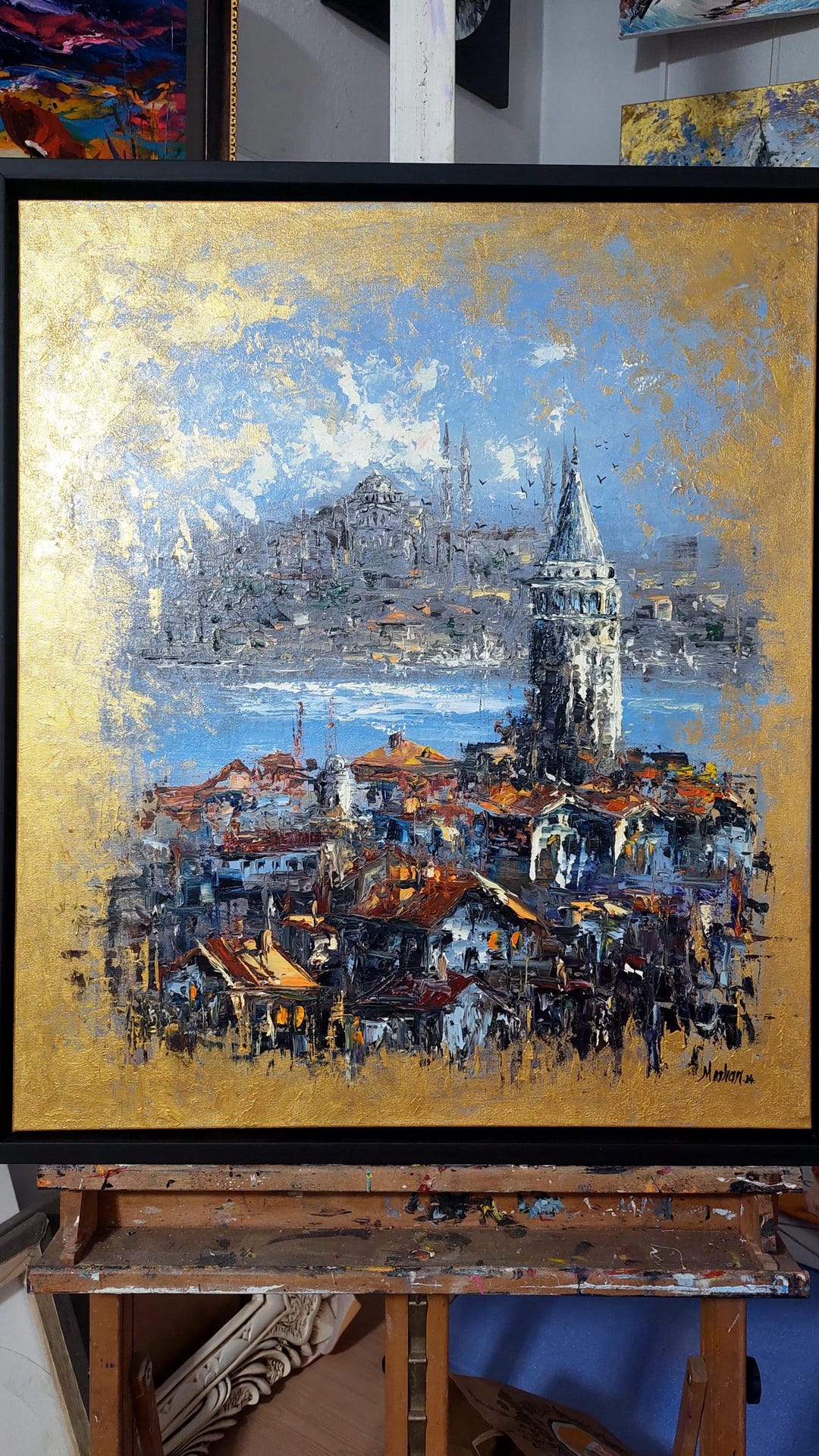 Turkish Art Gift, Istanbul Original Oil Painting, Galata Tower Wall Art ...