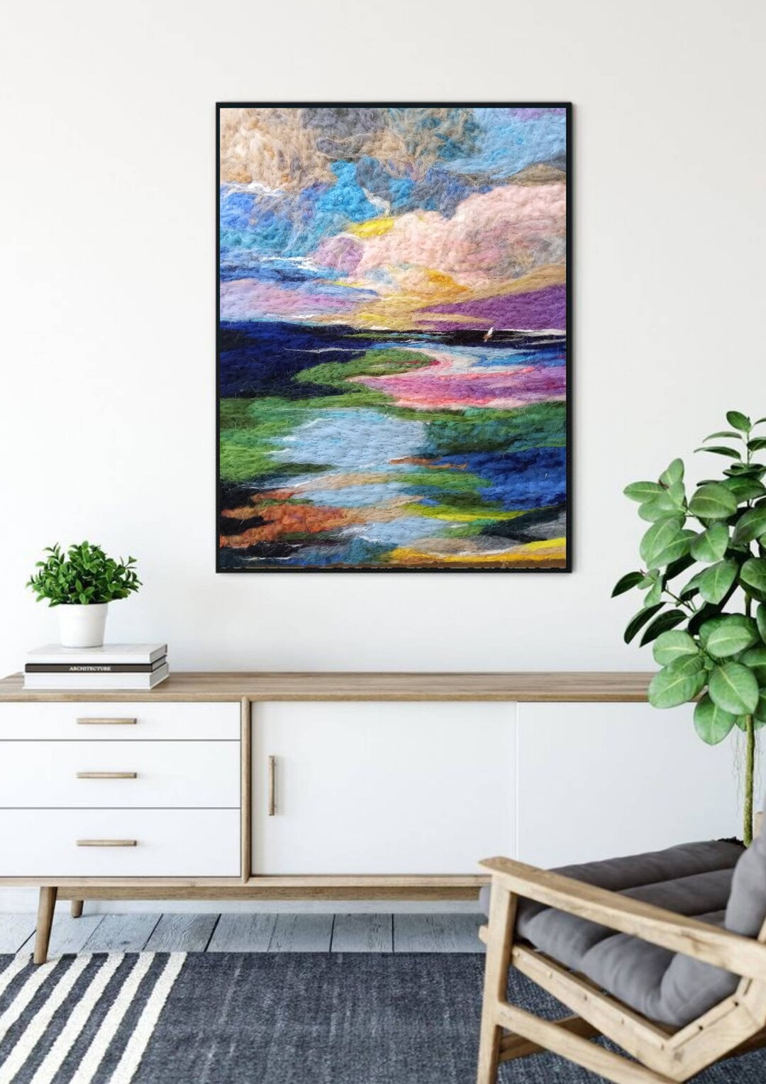 Needle Felted Sunset Wool Painting: Abstract Fiber Art Wall Decor - Etsy