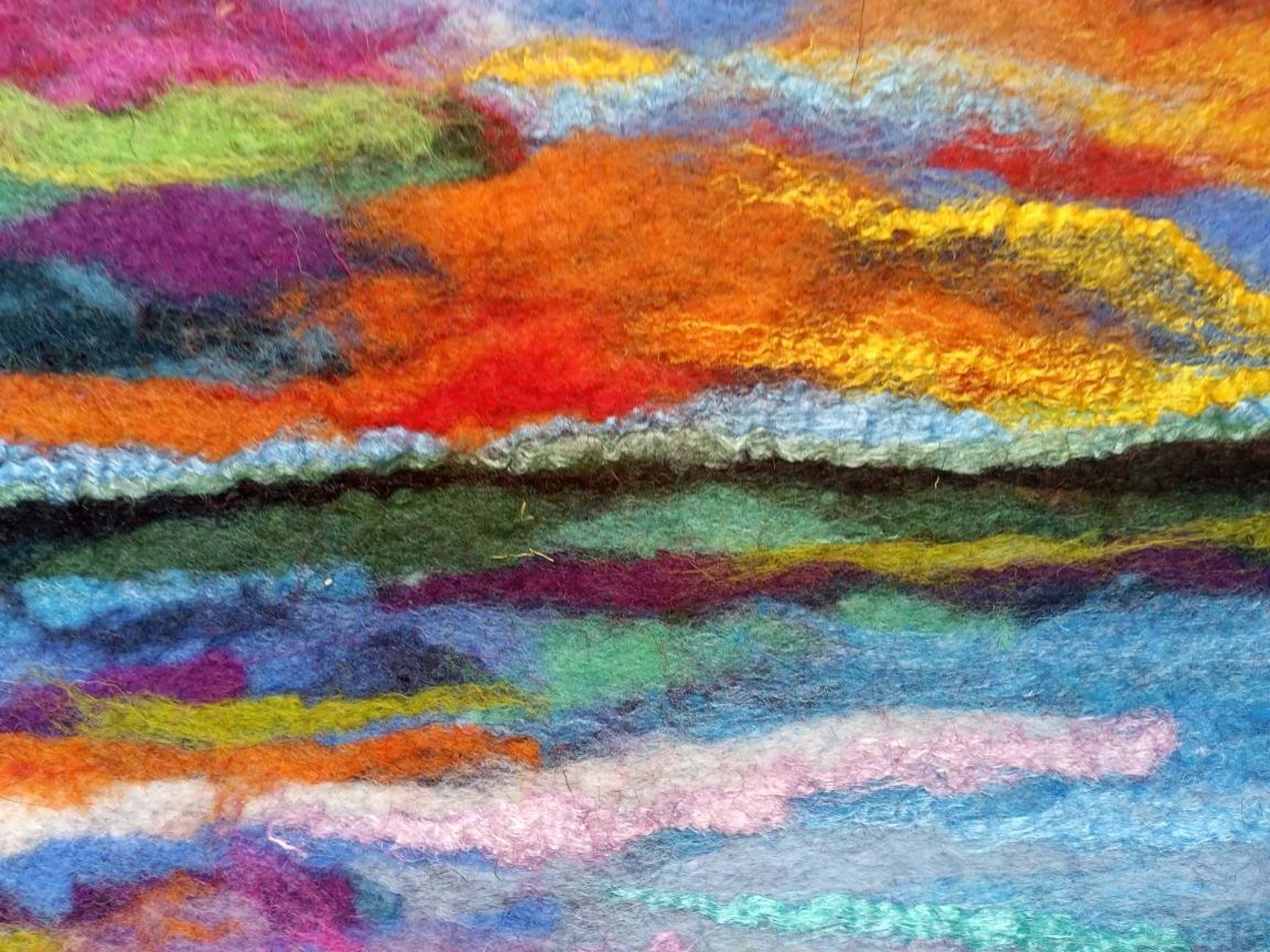 Orange Sunset Wool Painting, Abstract Felt Art, Wet Felted Landscape ...