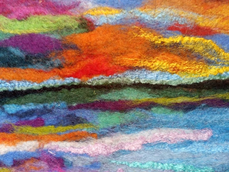Orange Sunset Wool Painting Abstract Felt Art Wet Felted - Etsy