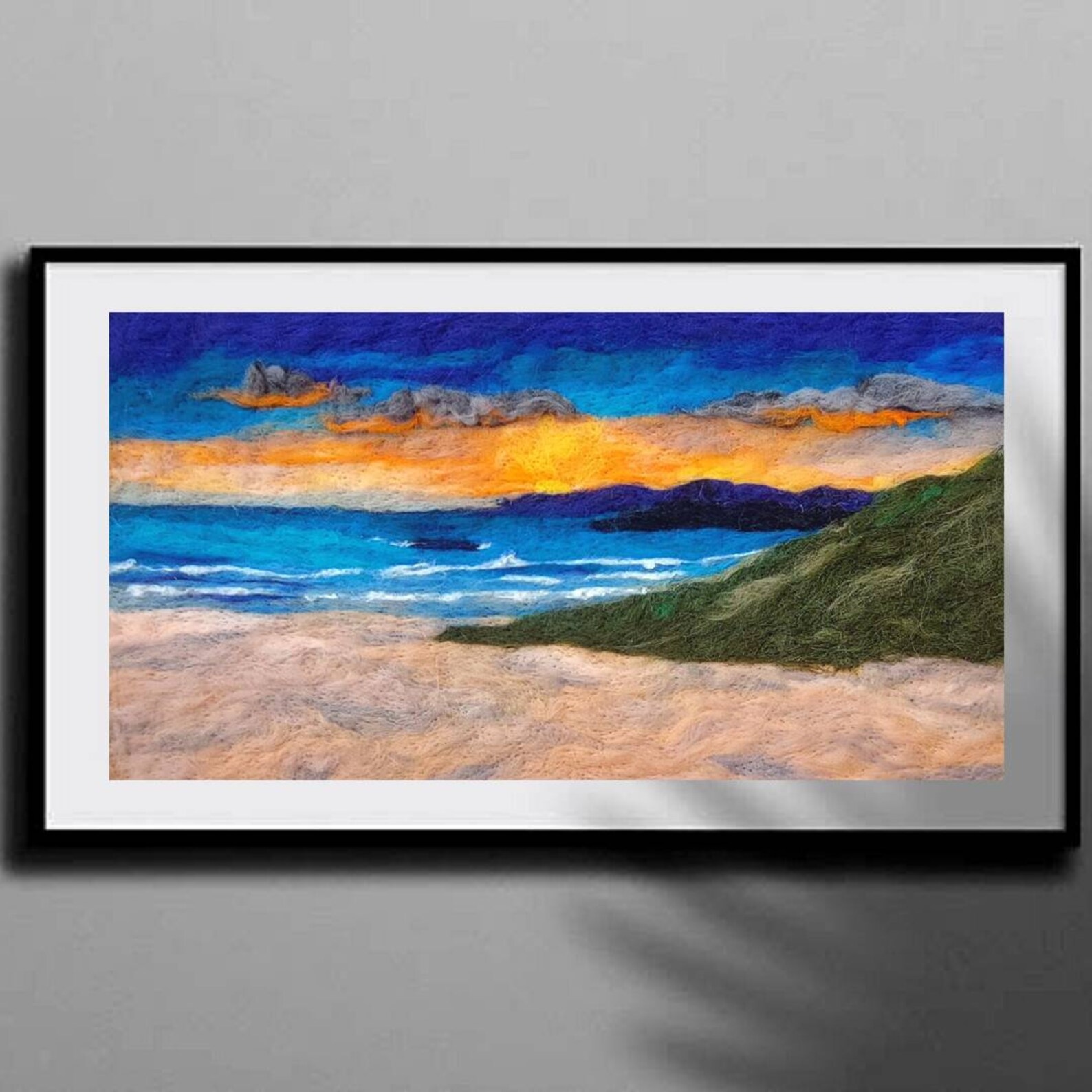 Sunset Needle Felted Art: Ocean Wool Painting, Textile Wall Decor ...