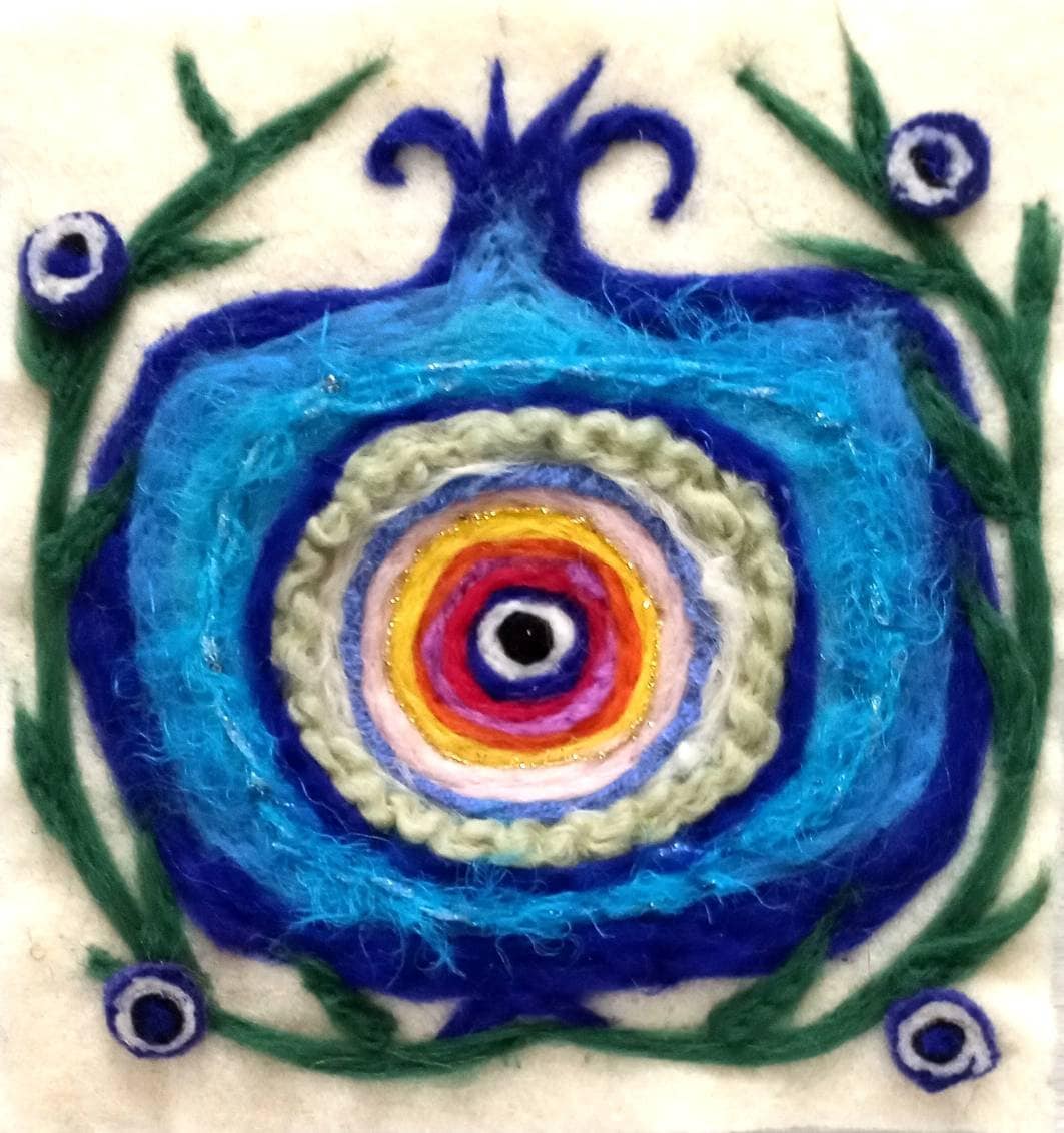 Turkish Nazar Pomegranate Wool Art: Mediterranean Amulet Painting - Etsy