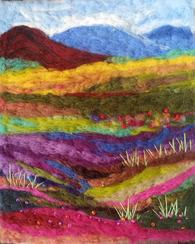 Landscape Wool Painting Needle Felted Fields Wool Wall Art - Etsy
