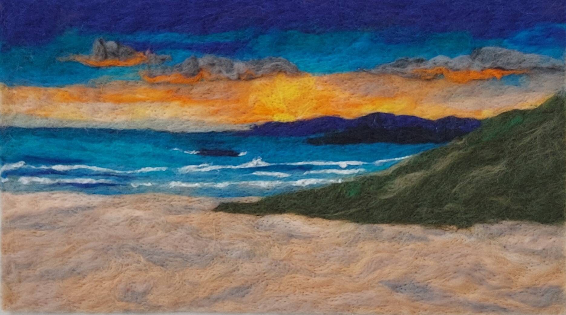 Sunset Needle Felted Art: Ocean Wool Painting, Textile Wall Decor ...