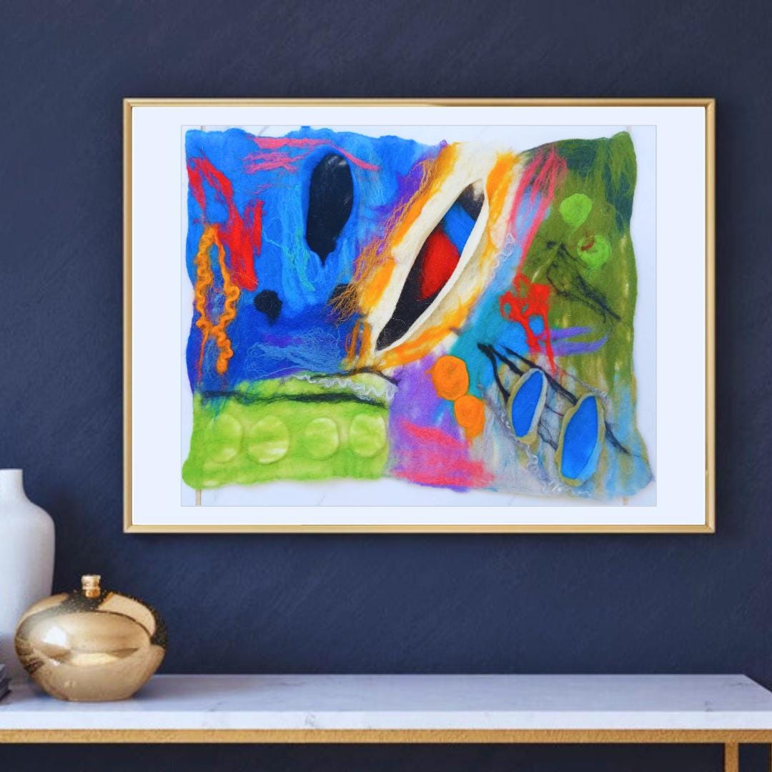 Colorful Abstract Wool Art, Wet Felted Wool Hanging, Wool Tapestry ...