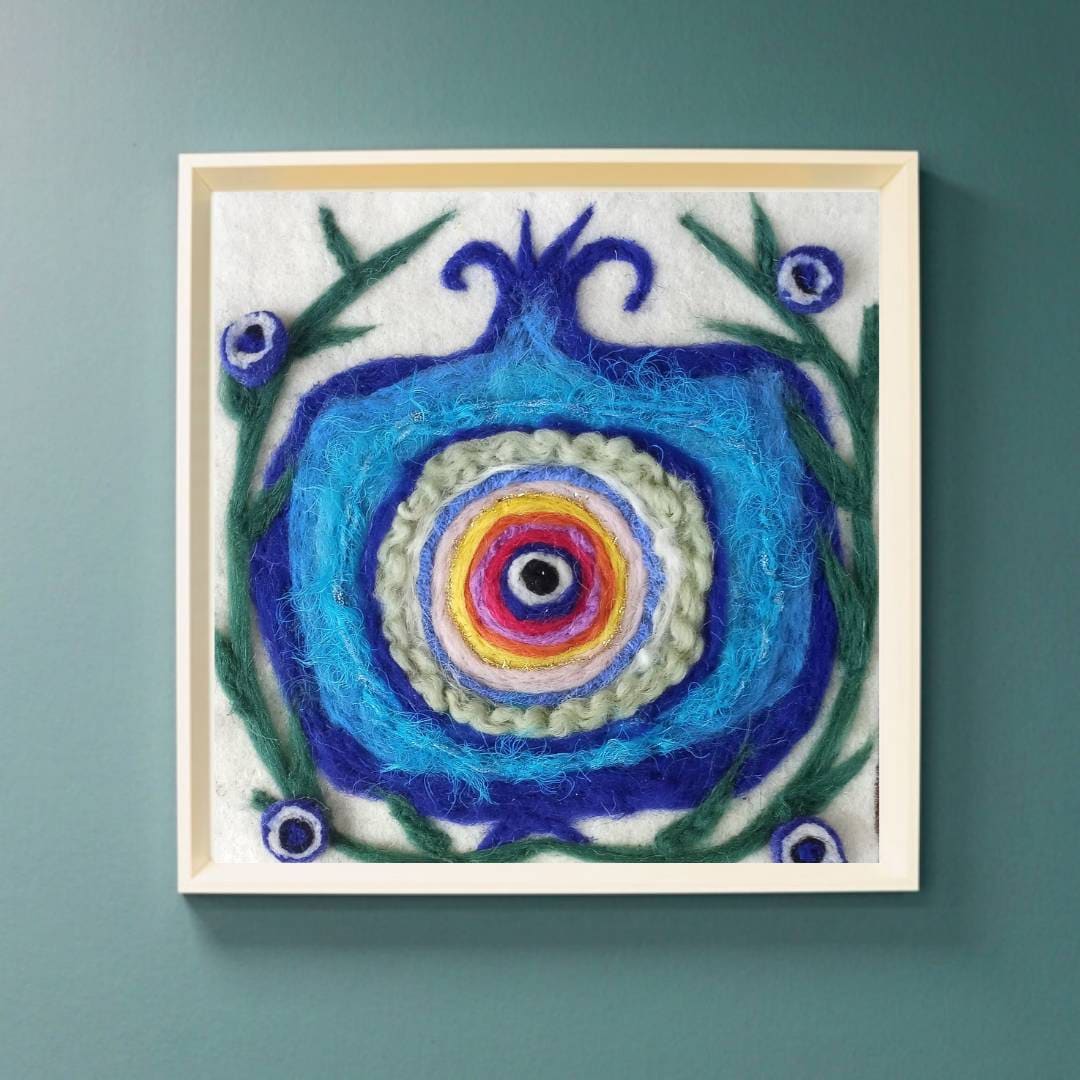 Turkish Nazar Pomegranate Wool Art: Mediterranean Amulet Painting - Etsy