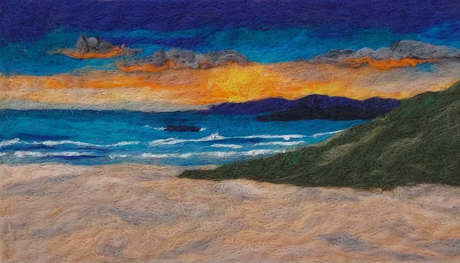 Sunset Needle Felted Art: Ocean Wool Painting, Textile Wall Decor ...