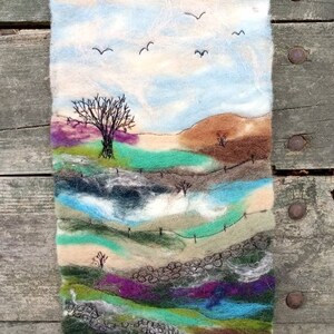 Tree and Green Fields Wool Painting, Landscape Felt Art, Felted Wall ...