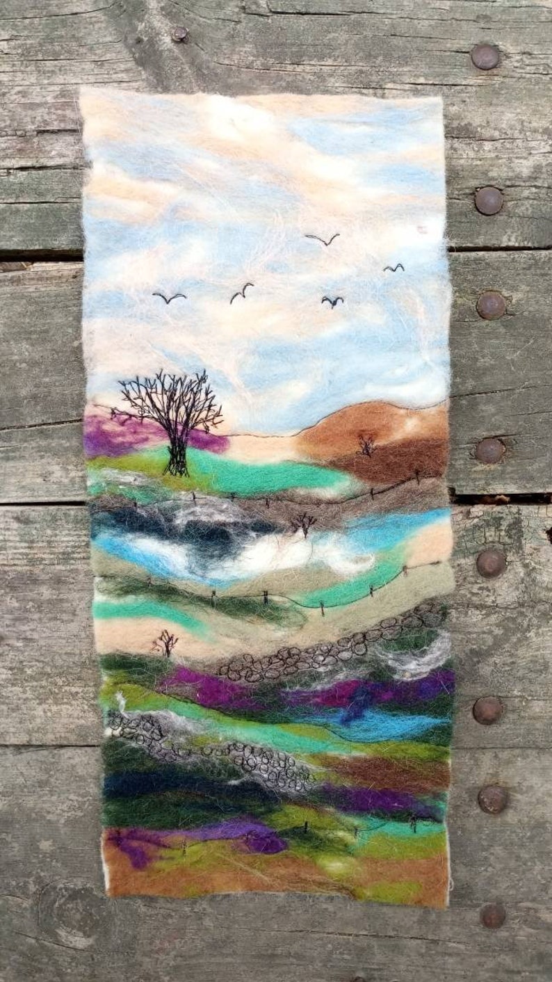 Tree and Green Fields Wool Painting Landscape Felt Art - Etsy