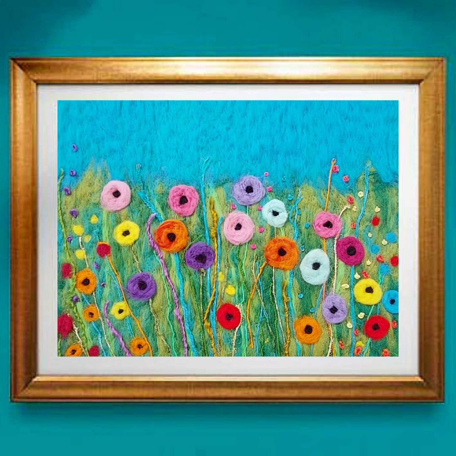 Original Wild Flowers Wool Painting Abstract Landscape Needle - Etsy UK