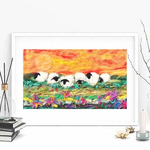 Abstract Orange Landscape With Sheep Wool Painting, Textile Wall Art ...