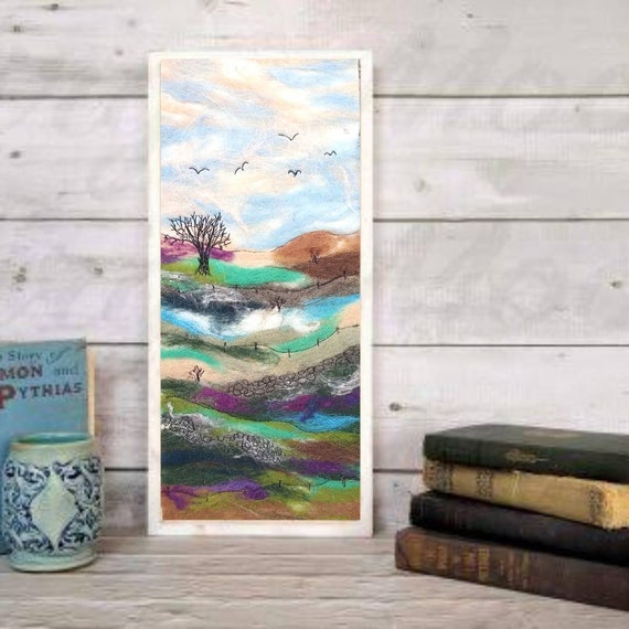 Tree and Green Fields Wool Painting Landscape Felt Art | Etsy