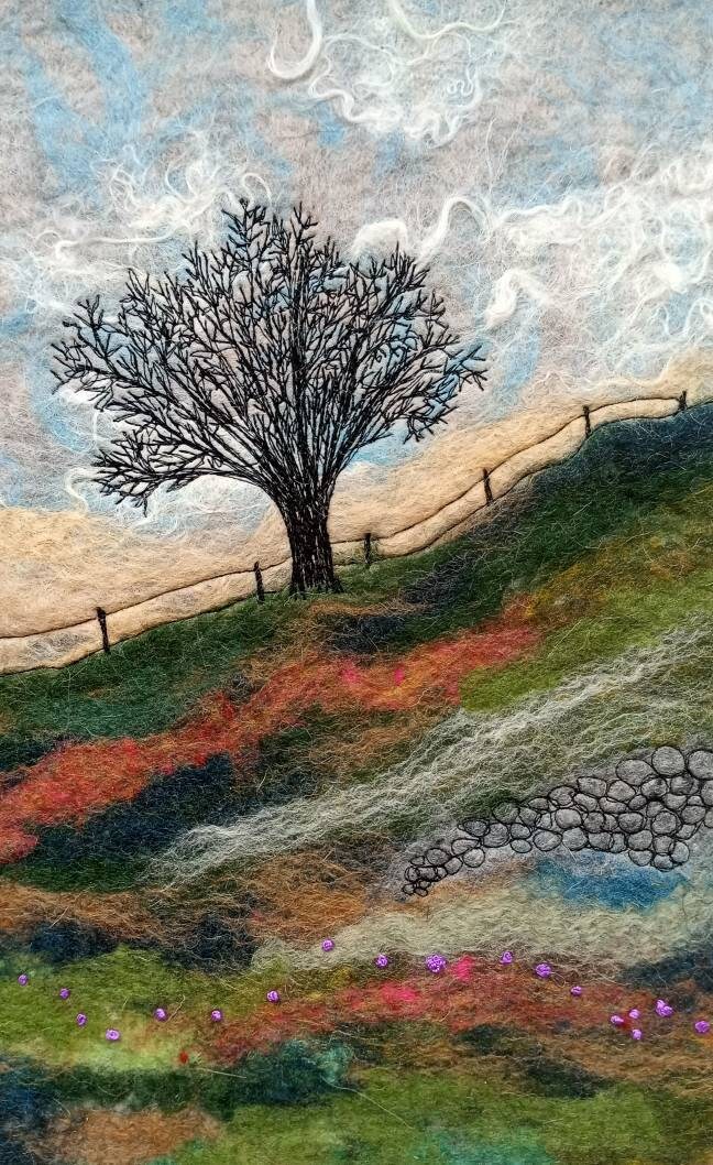 Tree and Green Hill Landscape Wool Painting Nature Felt Wall | Etsy
