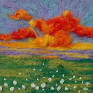 Needle Felted Sunset Wool Painting: Abstract Wall Art (17x19cm) - Etsy