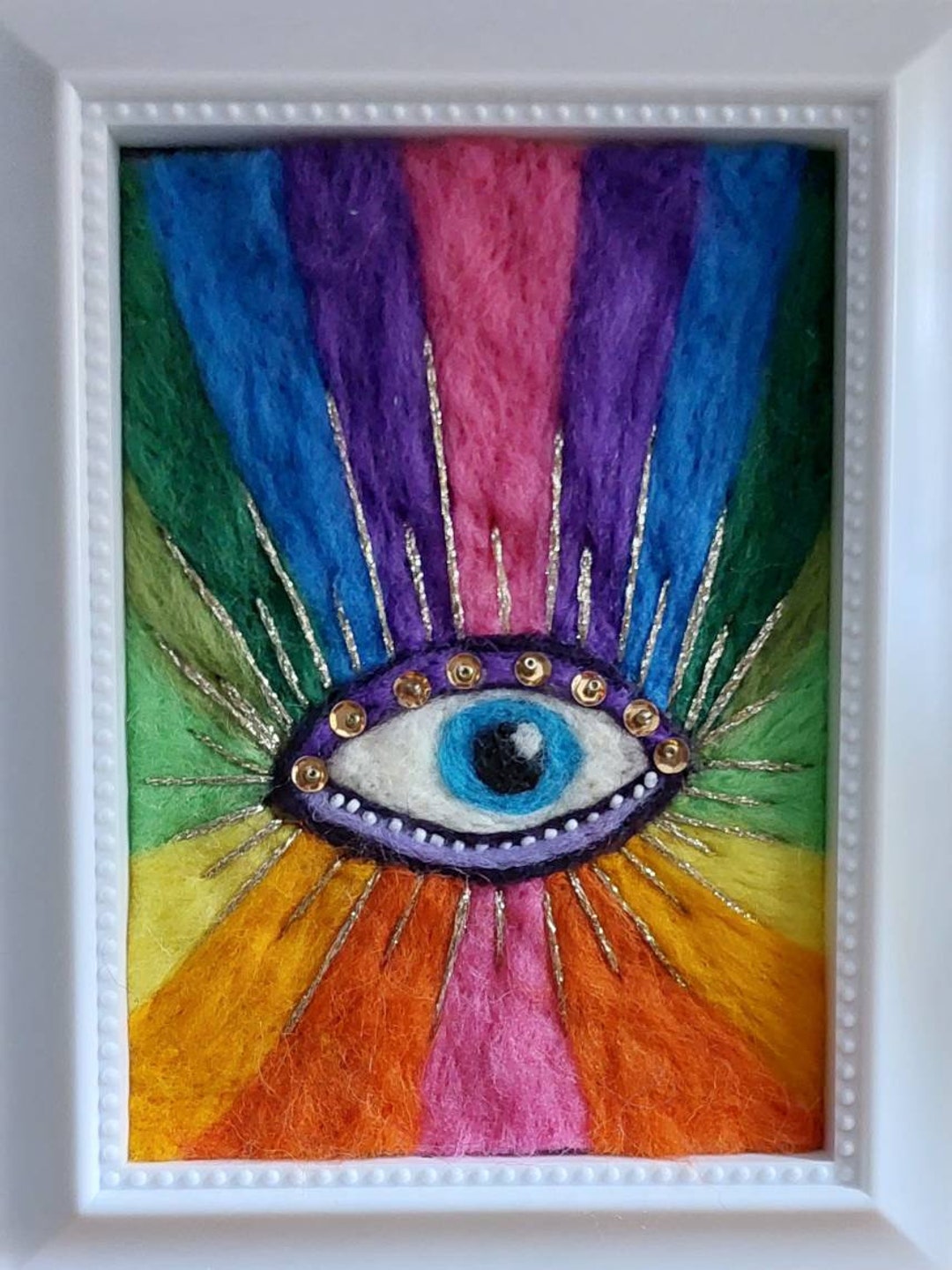 Whimsical Eye Felt Art, Evil Eye Wool Painting, Wool Eye Embroidery ...